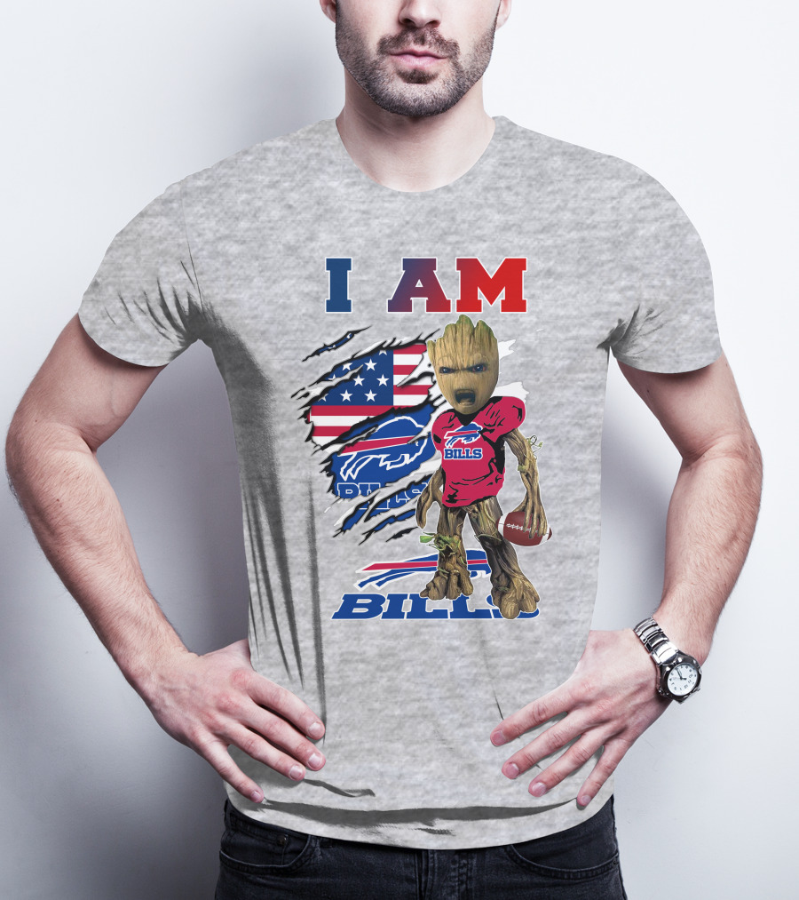 I AM Bills Football Tree Character With Buffal Logo And American Flag T-Shirt