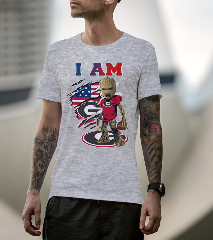 I Am Bulldogs Georgia Groot American Flag Football T-Shirt