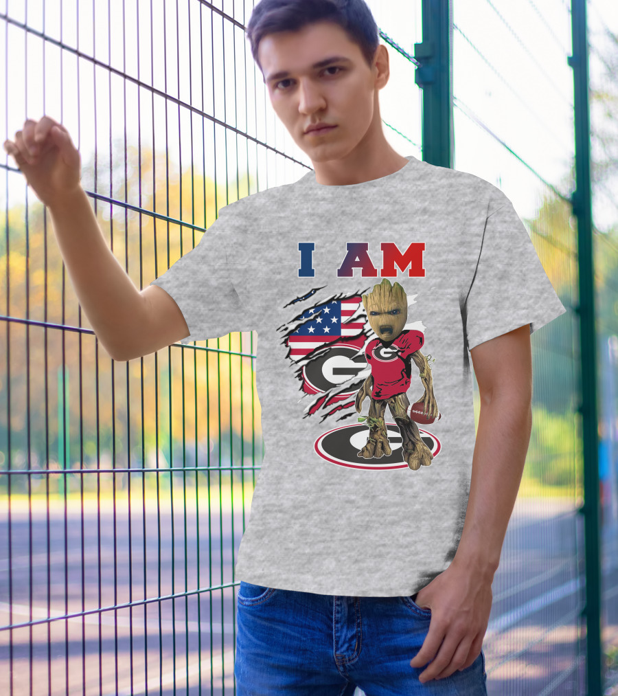 I Am Bulldogs Georgia Groot American Flag Football T-Shirt
