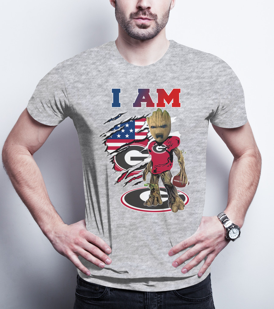 I Am Bulldogs Georgia Groot American Flag Football T-Shirt