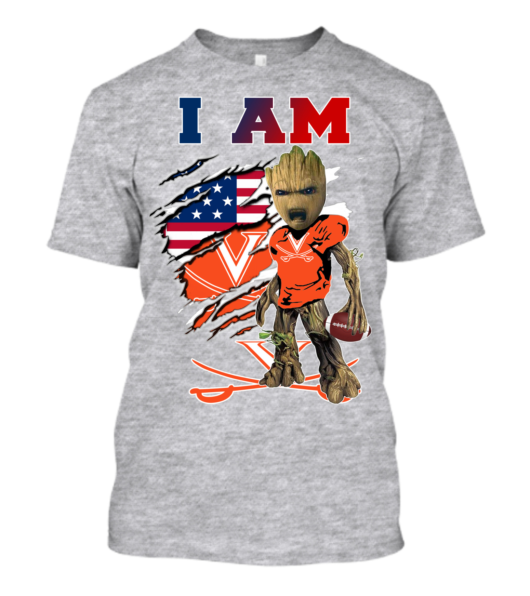 I Am Groot Virginia Cavaliers Football Usa Flag T-Shirt