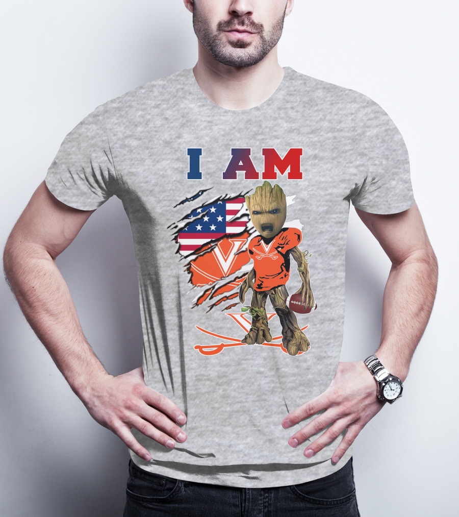 I Am Groot Virginia Cavaliers Football Usa Flag T-Shirt