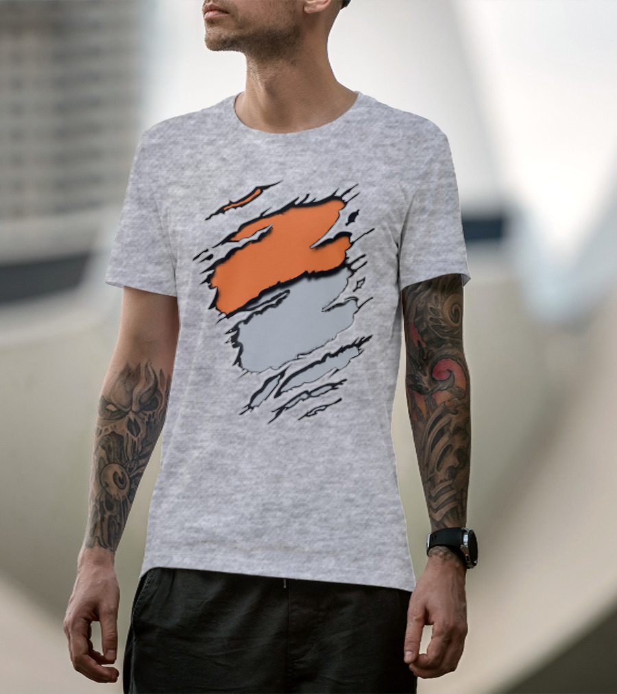 Raiders Giants 13 Orange Gray Ripped Texture T-Shirt