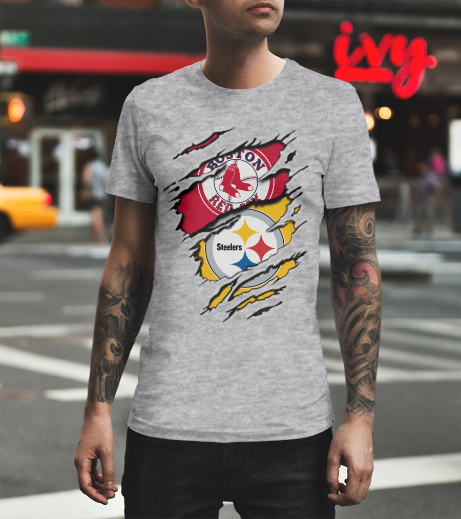 Boston Red Sox Pittsburgh Steelers Logo Mashup T-Shirt
