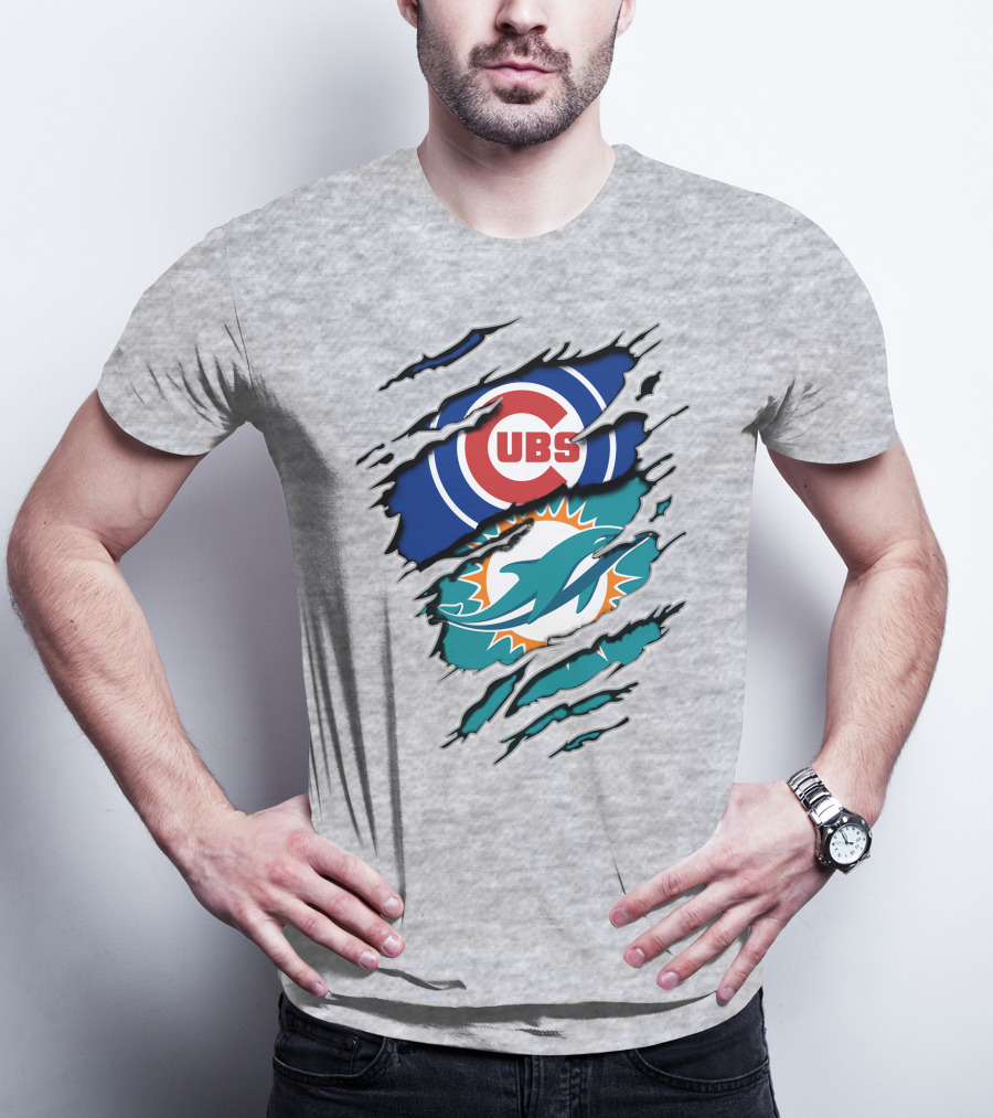 Cubs Dolphins Logo Mashup Nfl Mlb Sports Fans T-Shirt