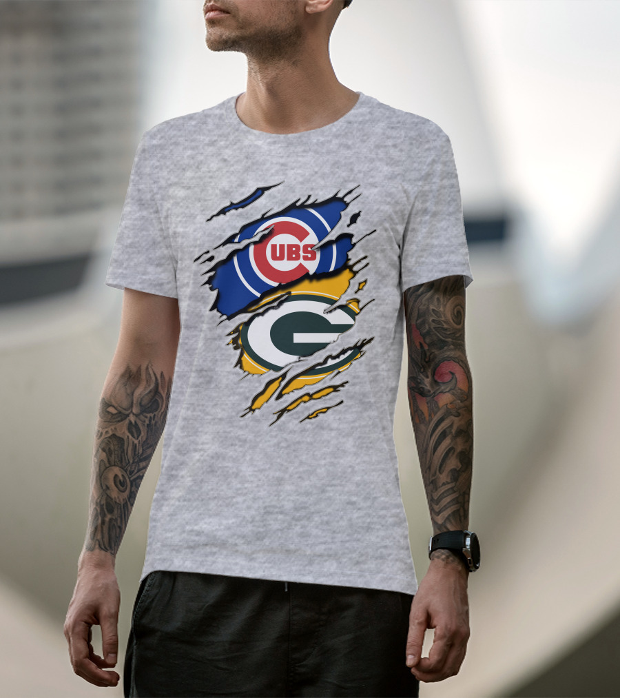 Packers Cubs Torn Logos Fusion T-Shirt