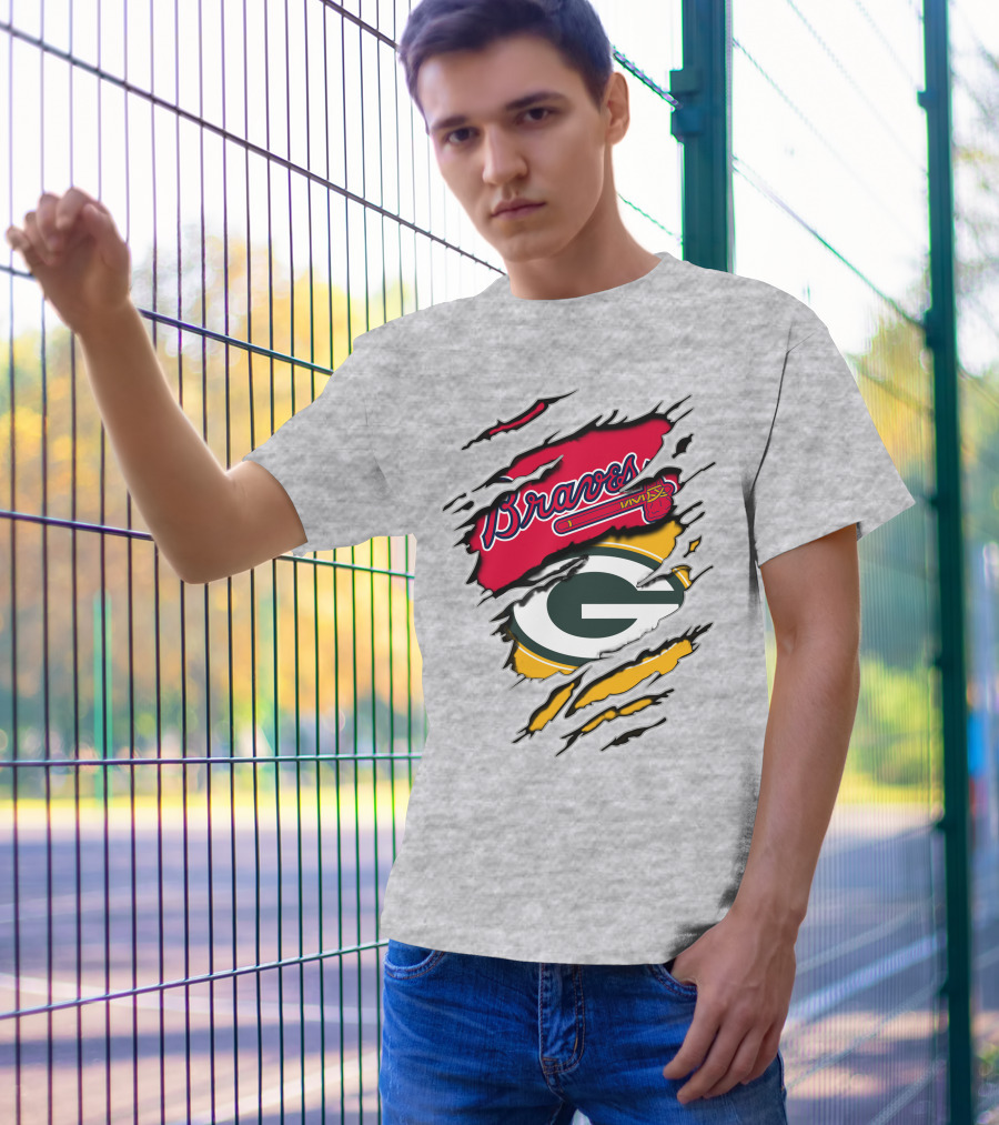 Braves Packers Torn Logo Mashup T-Shirt