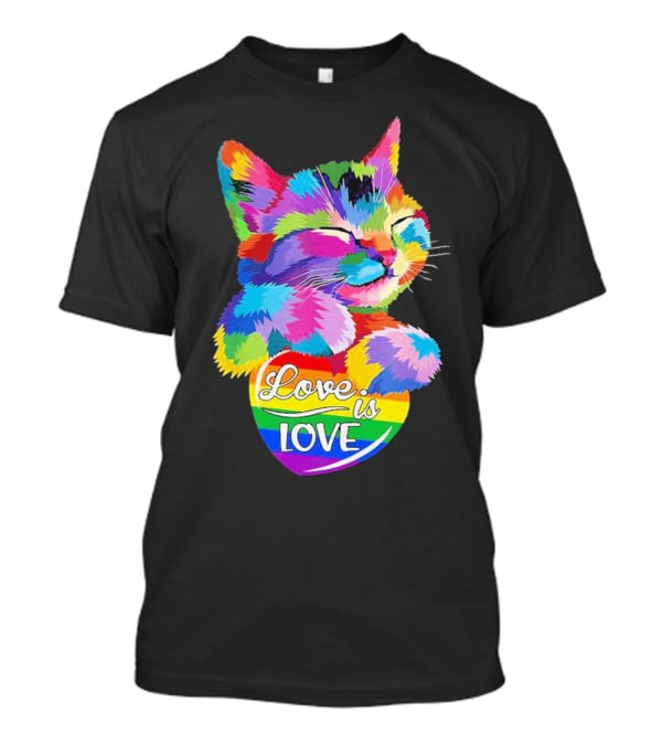 Love Is Love Colorful Cat Rainbow Pride T-Shirt