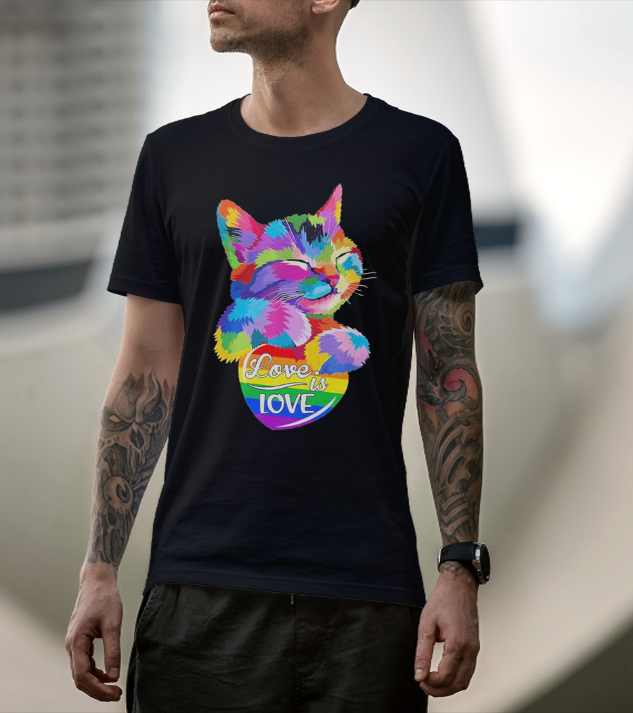 Love Is Love Colorful Cat Rainbow Pride T-Shirt