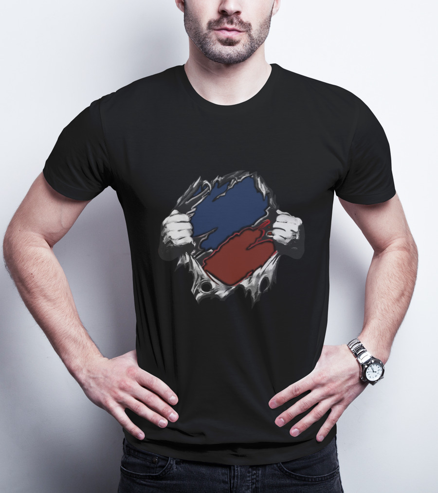 Ripping Open Dual Color Reveal Red Blue T-Shirt
