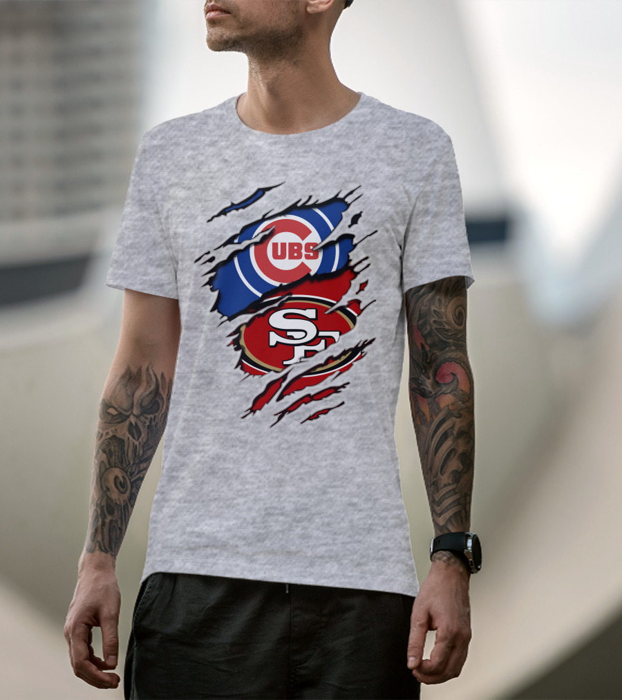 Cubs 49ers Logo Mashup Ripped T-Shirt