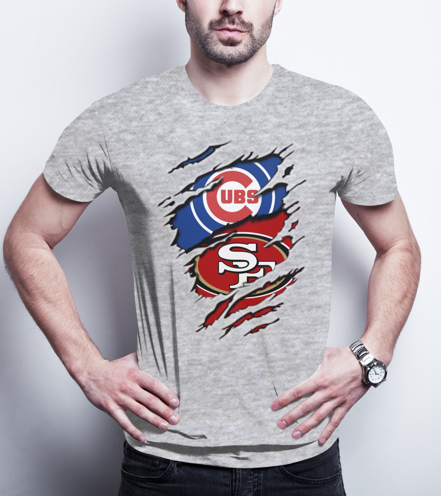 Cubs 49ers Logo Mashup Ripped T-Shirt
