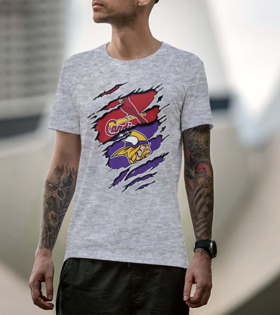 Minnesota Vikings And Arizona Cardinals Logo Crossover T-Shirt