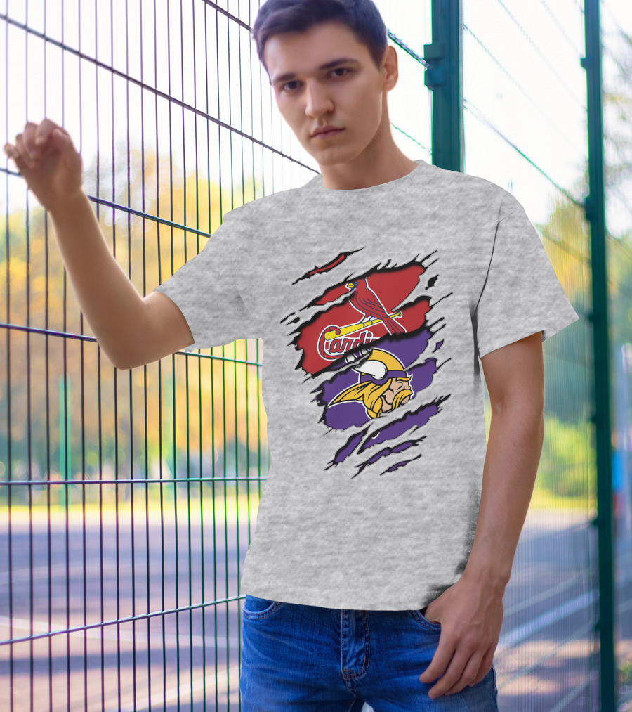 Minnesota Vikings And Arizona Cardinals Logo Crossover T-Shirt