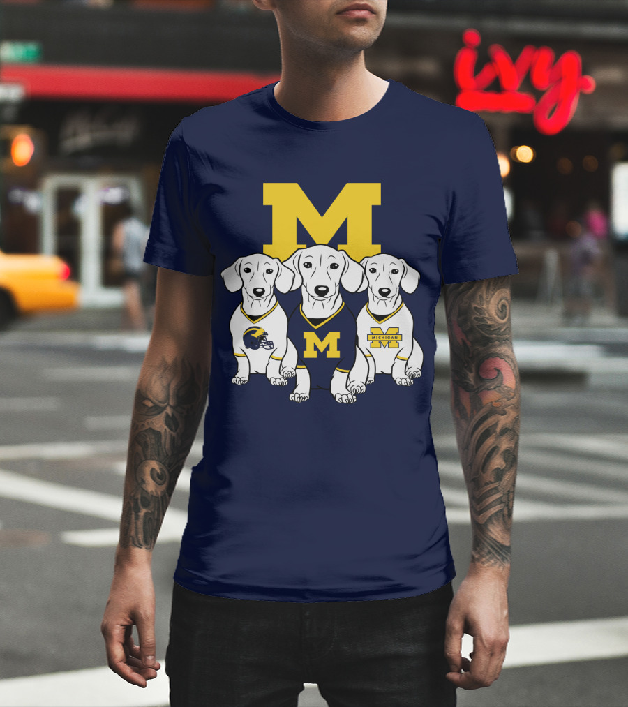 Michigan Wolverines Three Dachshund Dogs T-Shirt