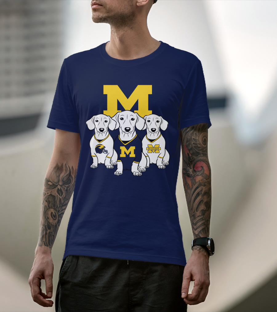 Michigan Wolverines Three Dachshund Dogs T-Shirt