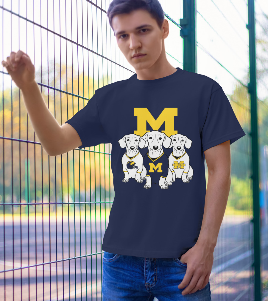 Michigan Wolverines Three Dachshund Dogs T-Shirt