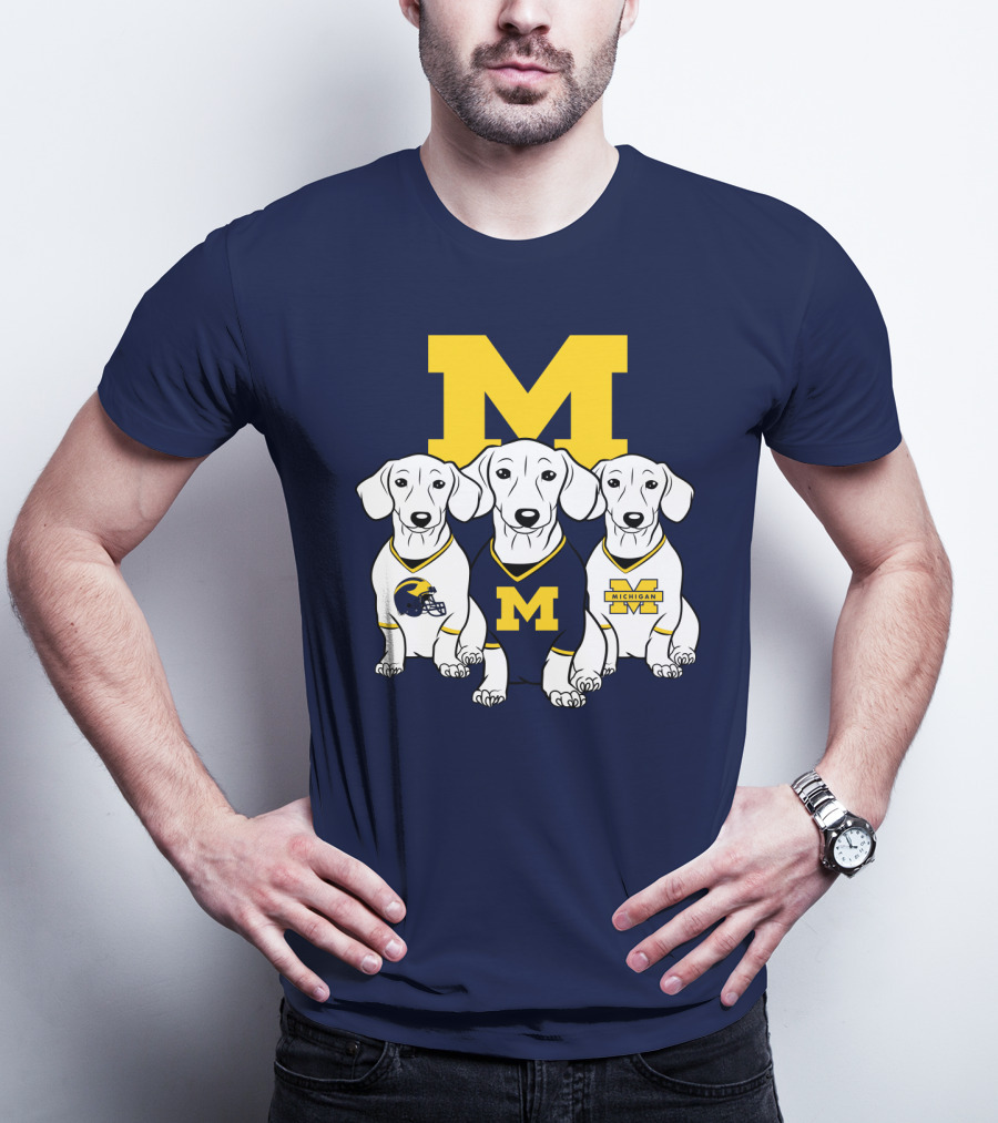 Michigan Wolverines Three Dachshund Dogs T-Shirt