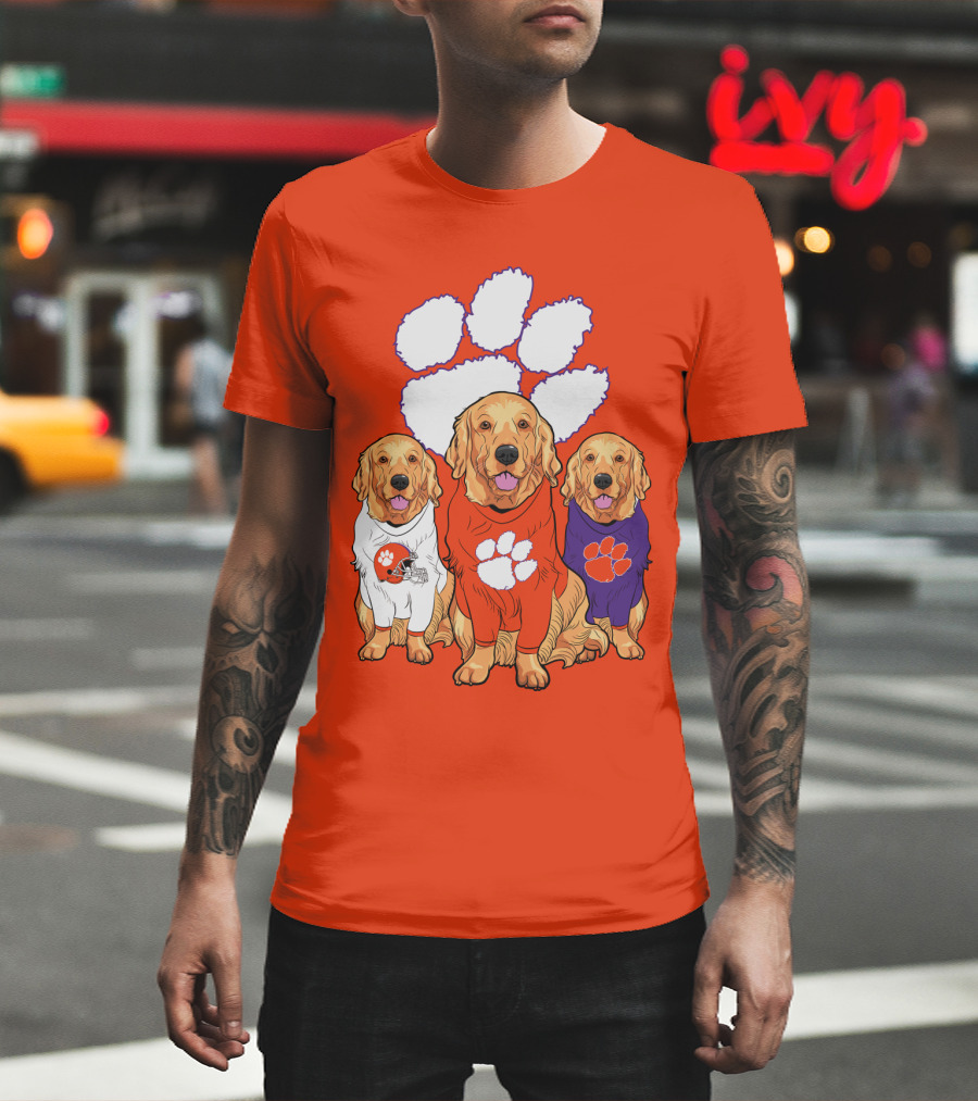 Clemson Tigers Golden Retrievers Trio T-Shirt