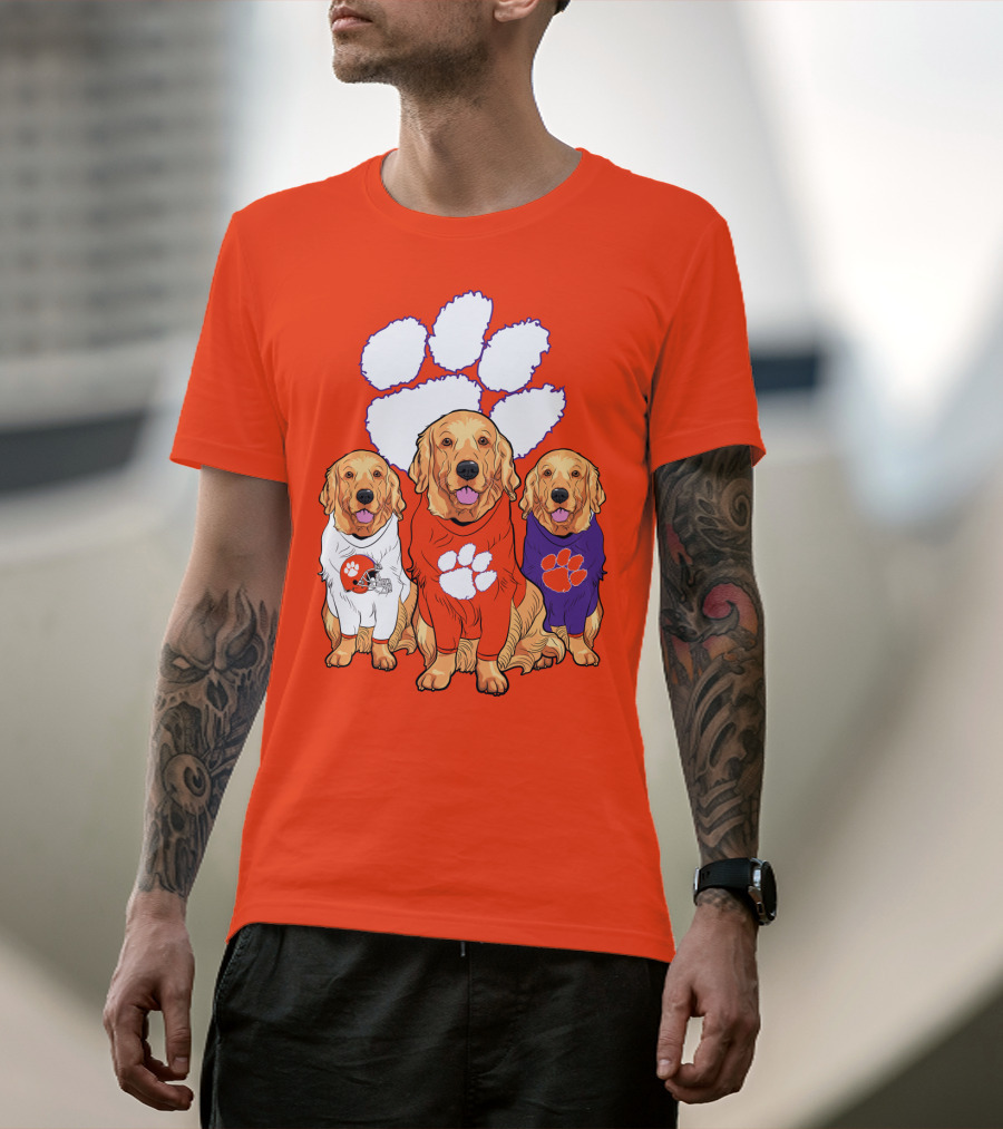 Clemson Tigers Golden Retrievers Trio T-Shirt