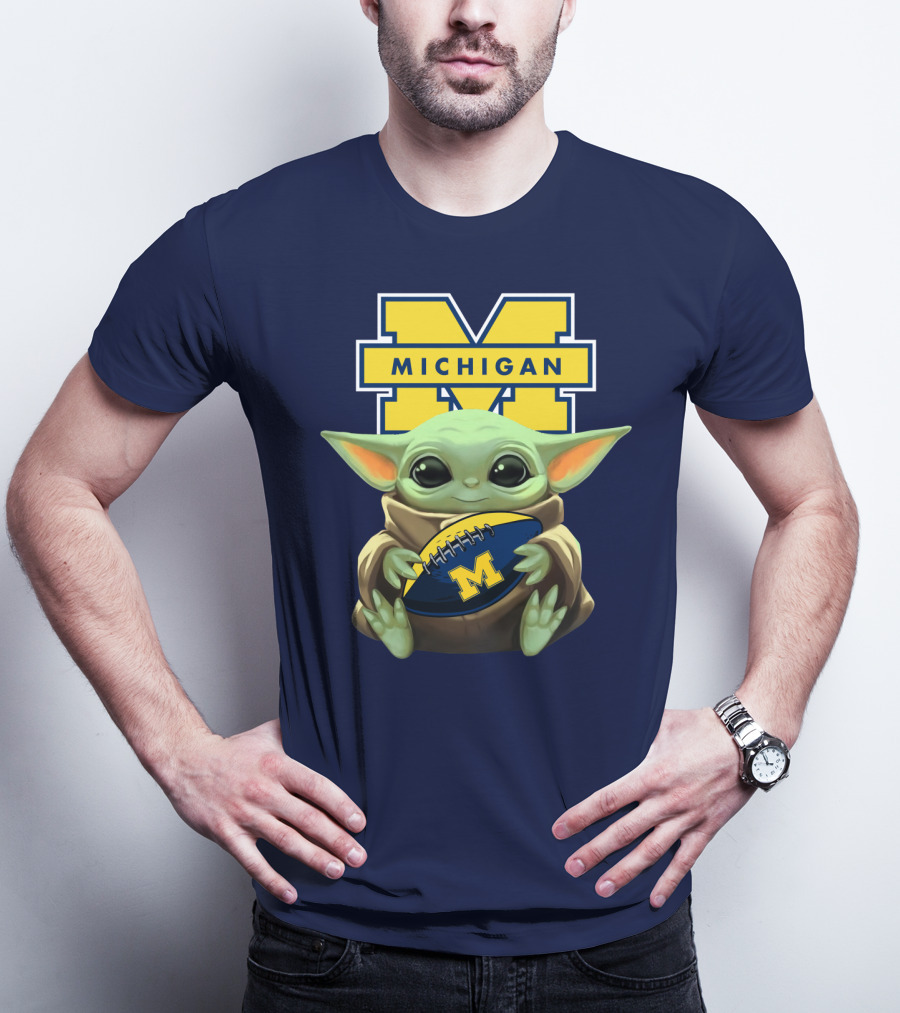 Michigan Wolverines Baby Yoda Football T-Shirt