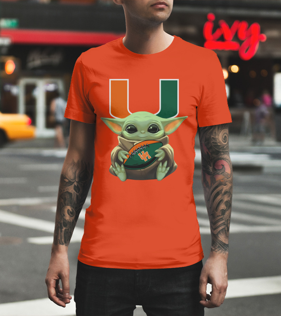 Baby Yoda Miami Hurricanes Football Fan T-Shirt
