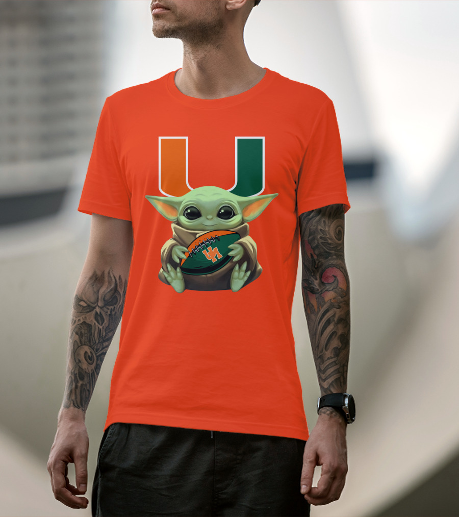Baby Yoda Miami Hurricanes Football Fan T-Shirt