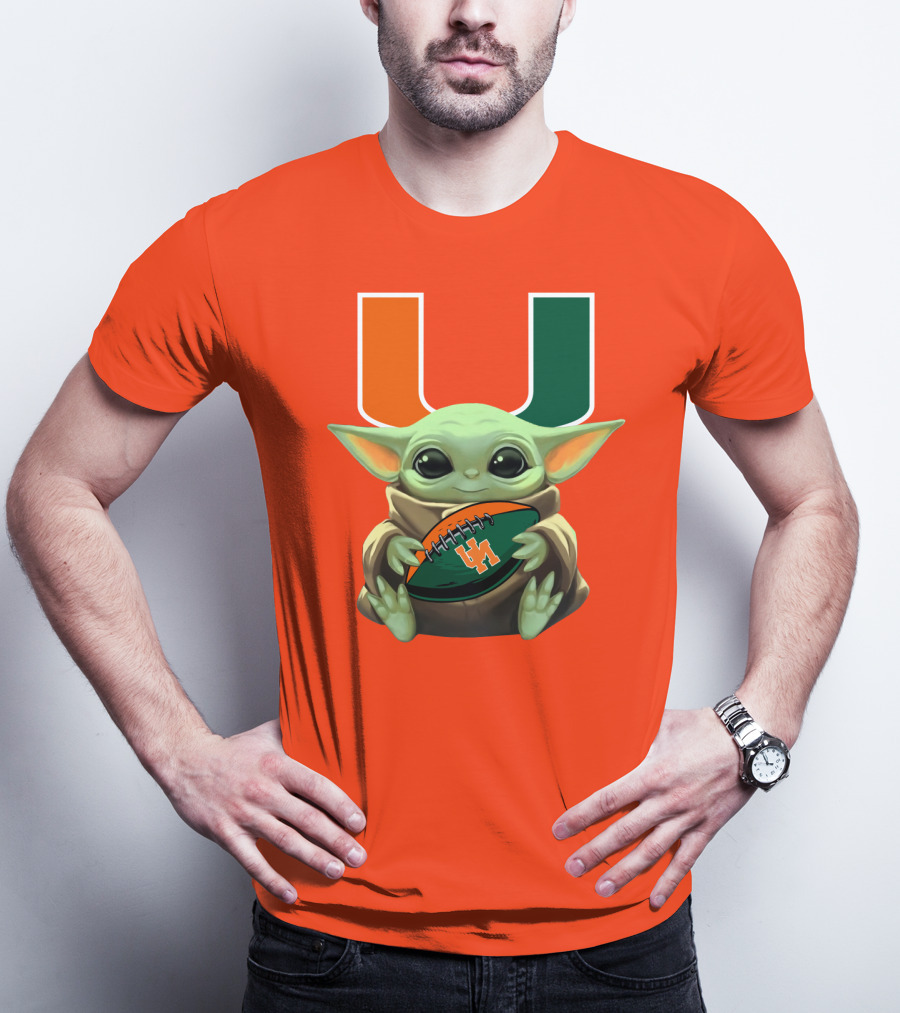 Baby Yoda Miami Hurricanes Football Fan T-Shirt