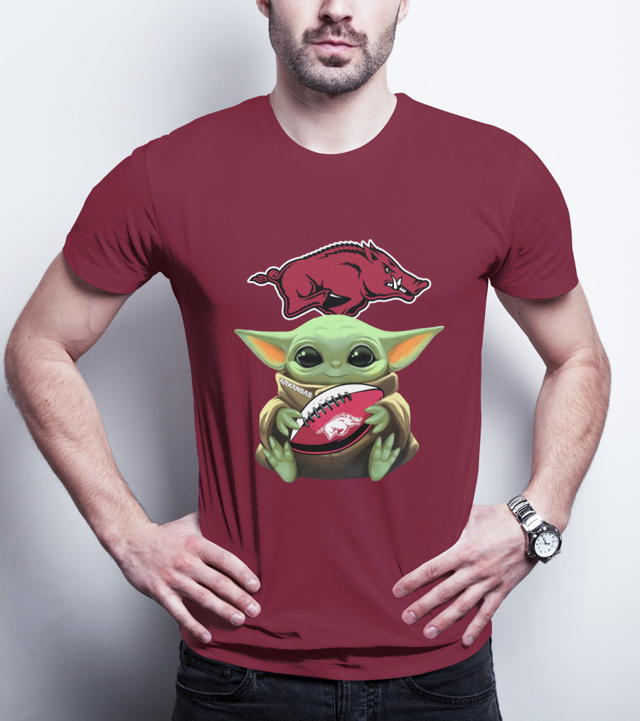 Arkansas Razorbacks Baby Yoda Football Fan T-Shirt