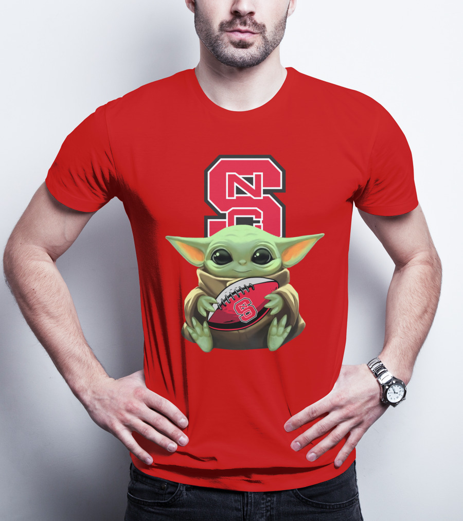 NC State Wolfpack Baby Yoda Football T-Shirt