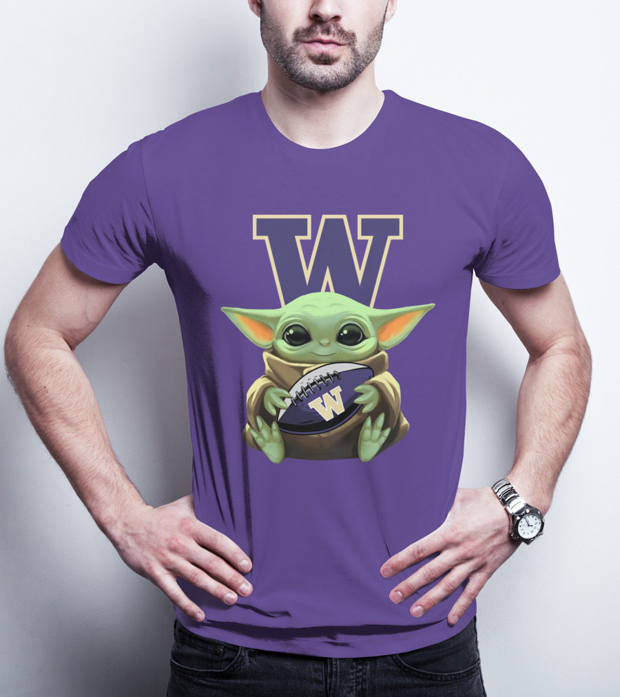 Baby Yoda Holding Washington Huskies Football W T-Shirt