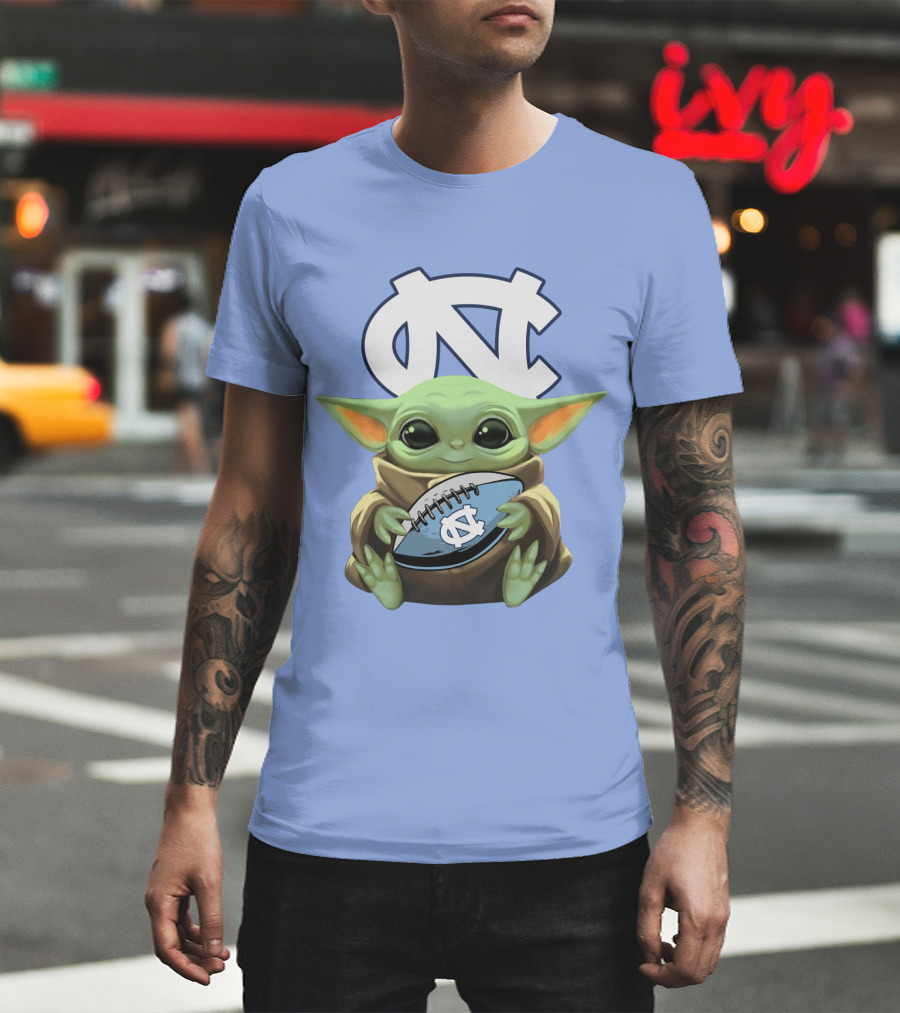 Baby Yoda UNC Tar Heels Football T-Shirt