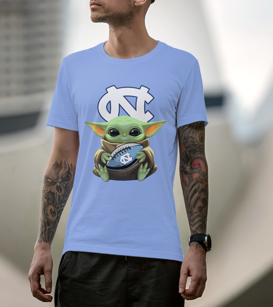 Baby Yoda UNC Tar Heels Football T-Shirt