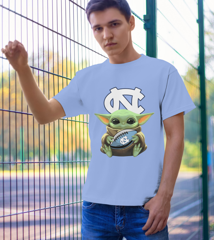 Baby Yoda UNC Tar Heels Football T-Shirt