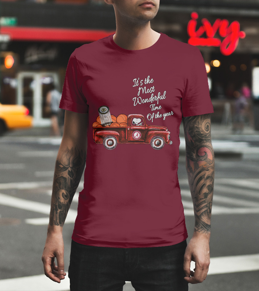 It's The Most Wonderful Time Of The Year Alabama Crimson Tide Basketball Snoopy RTJ Memorial Stadium Red Truck T-Shirt