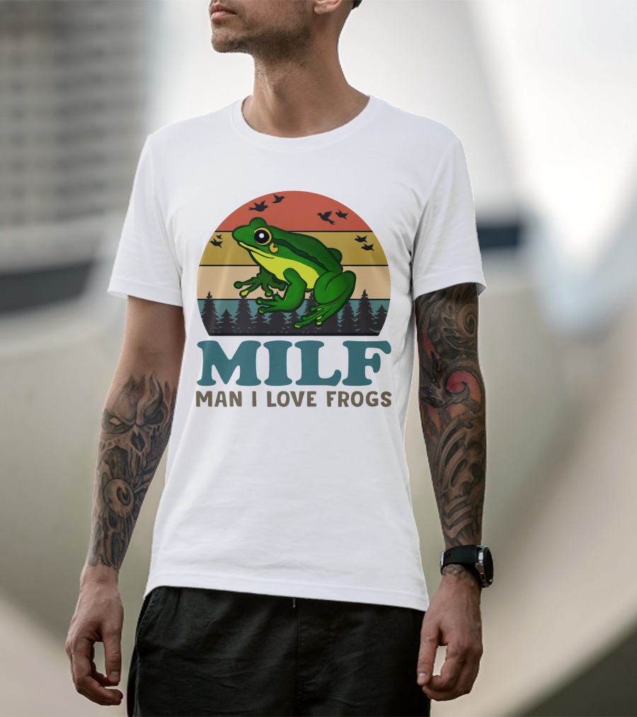 MILF Man I Love Frogs Vintage Sunset Forest Scene T-Shirt