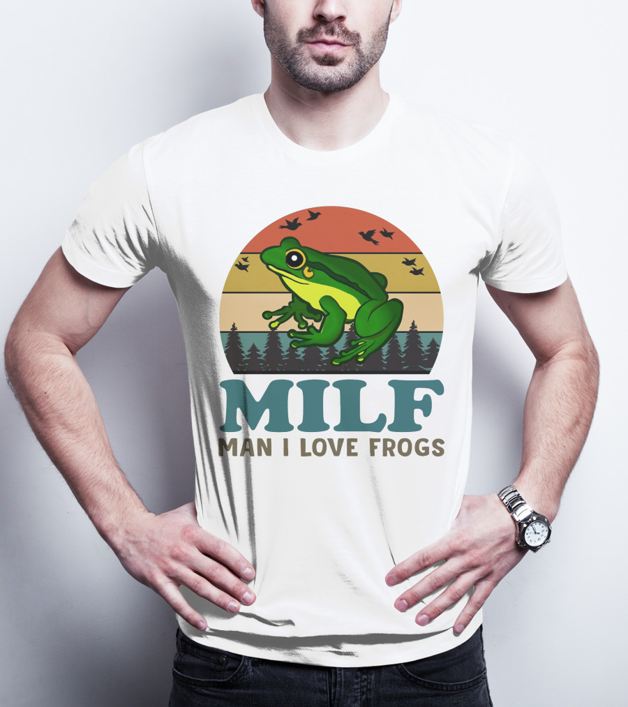 MILF Man I Love Frogs Vintage Sunset Forest Scene T-Shirt