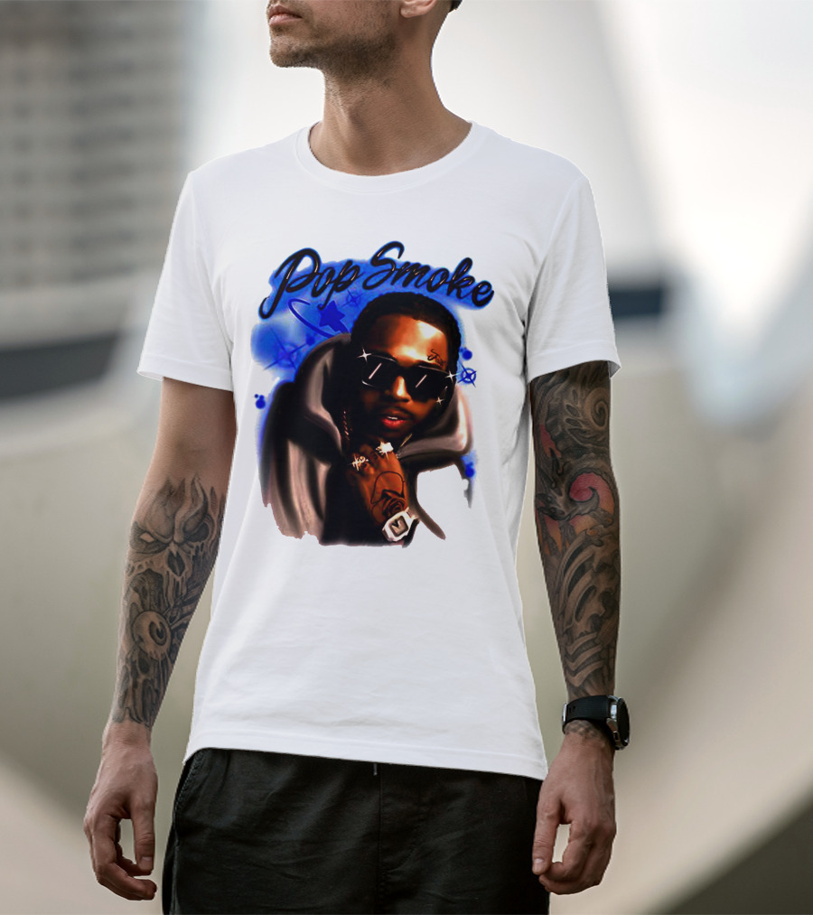 Pop Smoke Airbrush Blue Graffiti T-Shirt