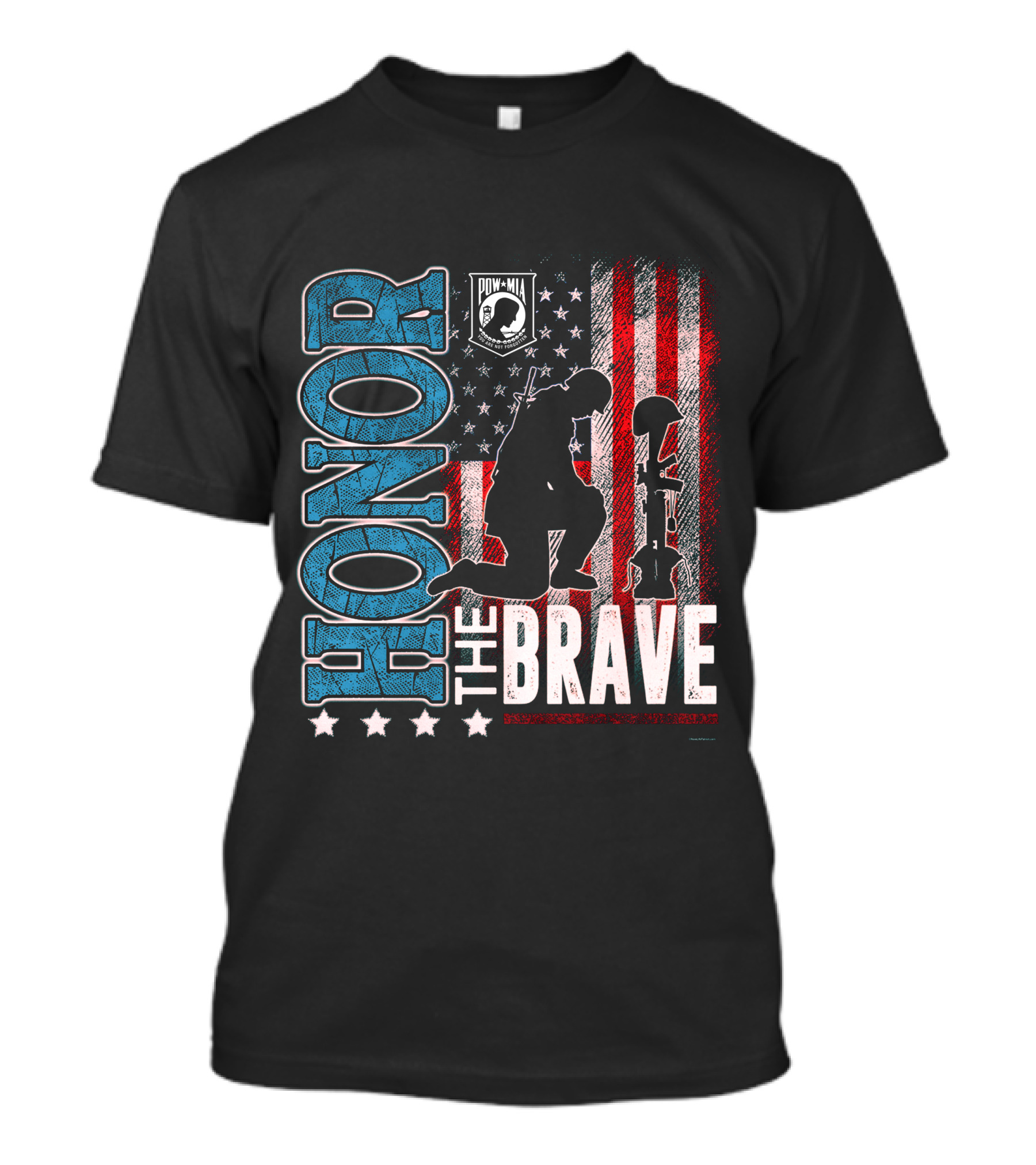 Honor The Brave POW-MIA American Flag Soldier Kneeling Memorial T-Shirt