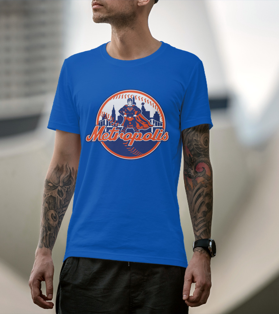 Metropolis Superman NY Baseball Skyline T-Shirt