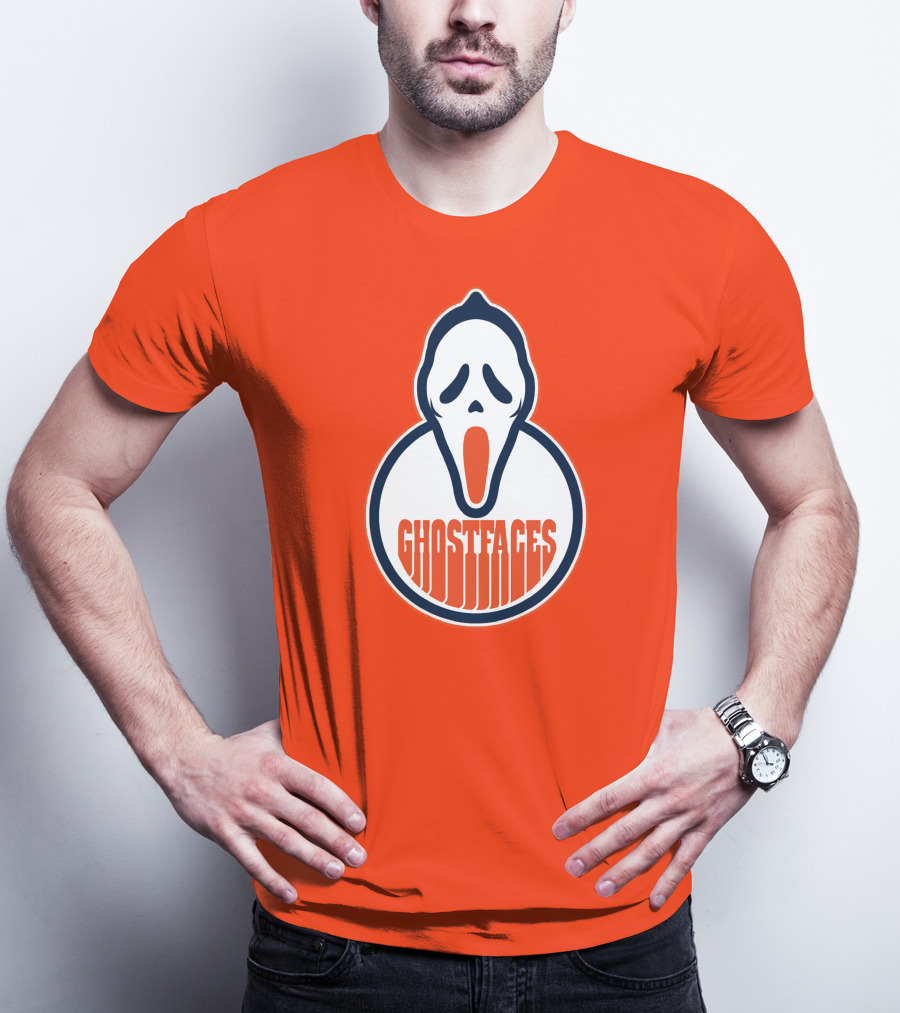 Edmonton Ghostfaces NHL Scream Parody Logo Orange Background T-Shirt