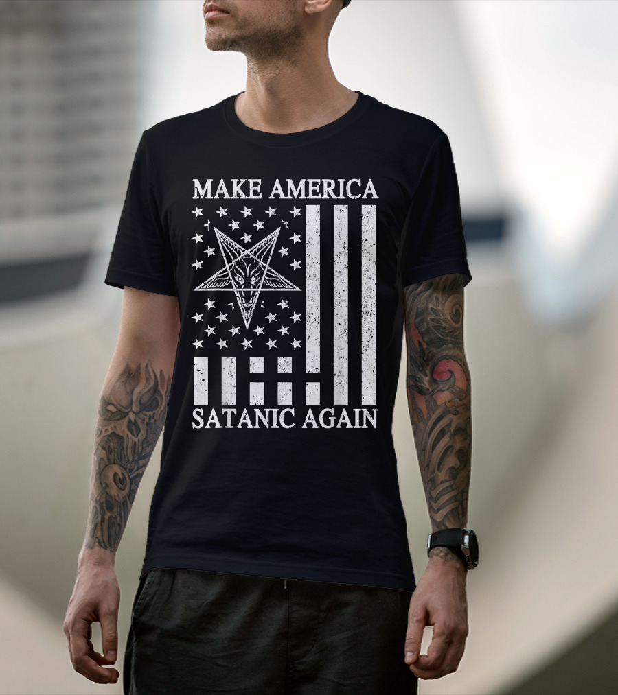 Make America Satanic Great Again American Flag Pentagram T-Shirt