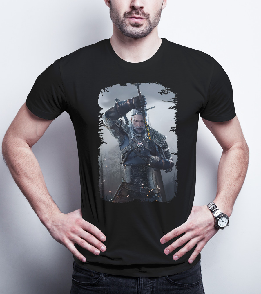 The Witcher Wild Hunt Geralt Sword Action Scene T-Shirt