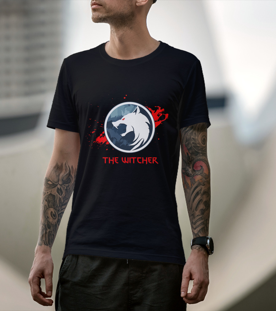 The Witcher Wolf Emblem Blood Splatter T-Shirt