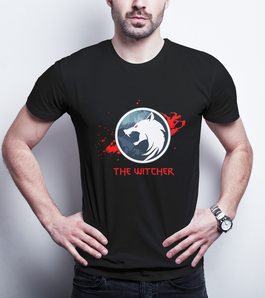 The Witcher Wolf Emblem Blood Splatter T-Shirt