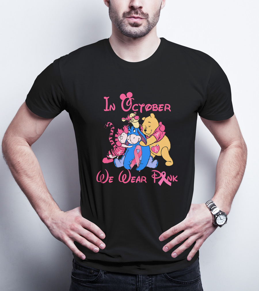 In October We Wear Pink Breast Cancer Awareness Characters T-Shirt