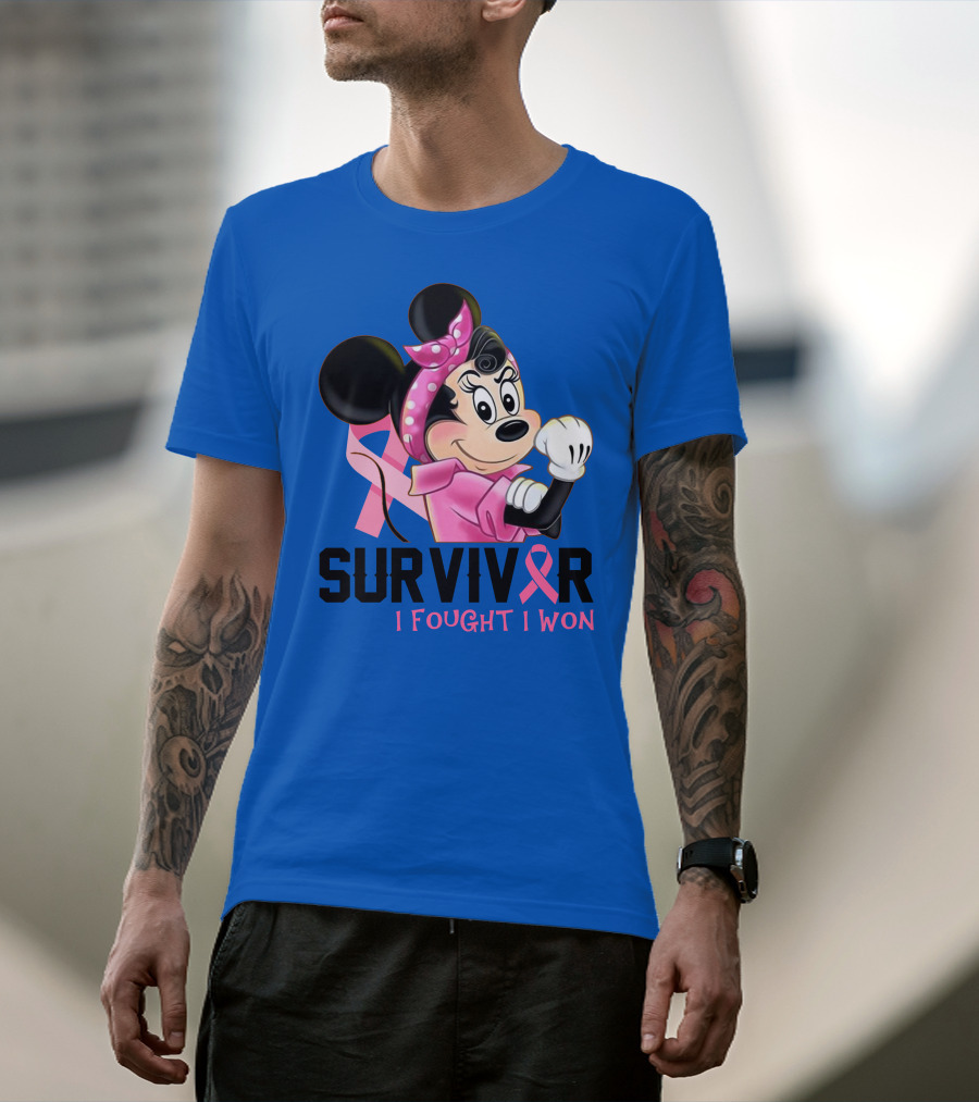 Survivor I Fought I Won Minnie Pink Ribbon Breast Cancer Awareness T-Shirt