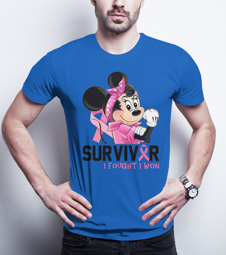 Survivor I Fought I Won Minnie Pink Ribbon Breast Cancer Awareness T-Shirt