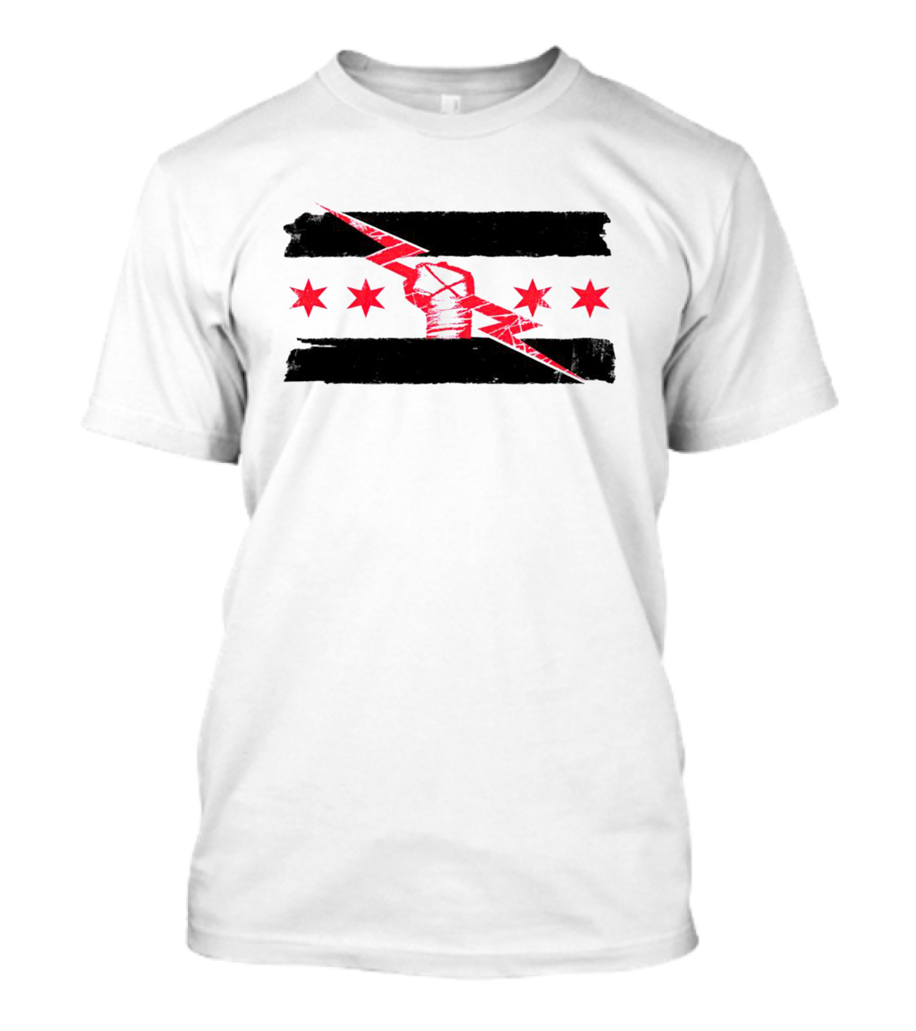 CM Punk AEW Merchandise Chicago Flag Fist Lightning T-Shirt