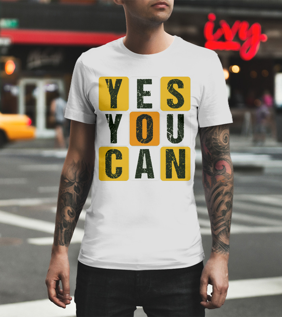 YES YOU CAN Motivation Yellow Orange Black T-Shirt
